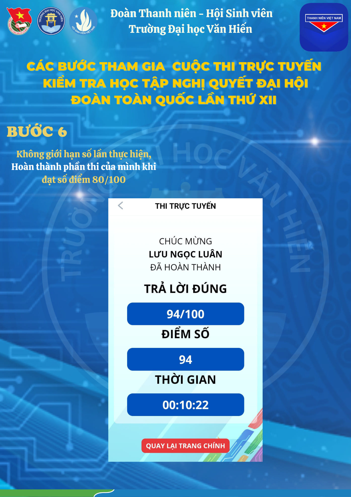 CUỘC THI TRỰC TUYẾN “KIỂM TRA HỌC TẬP NGHỊ QUYẾT ĐẠI HỘI ĐOÀN TOÀN QUỐC LẦN THỨ XII - NĂM 2023